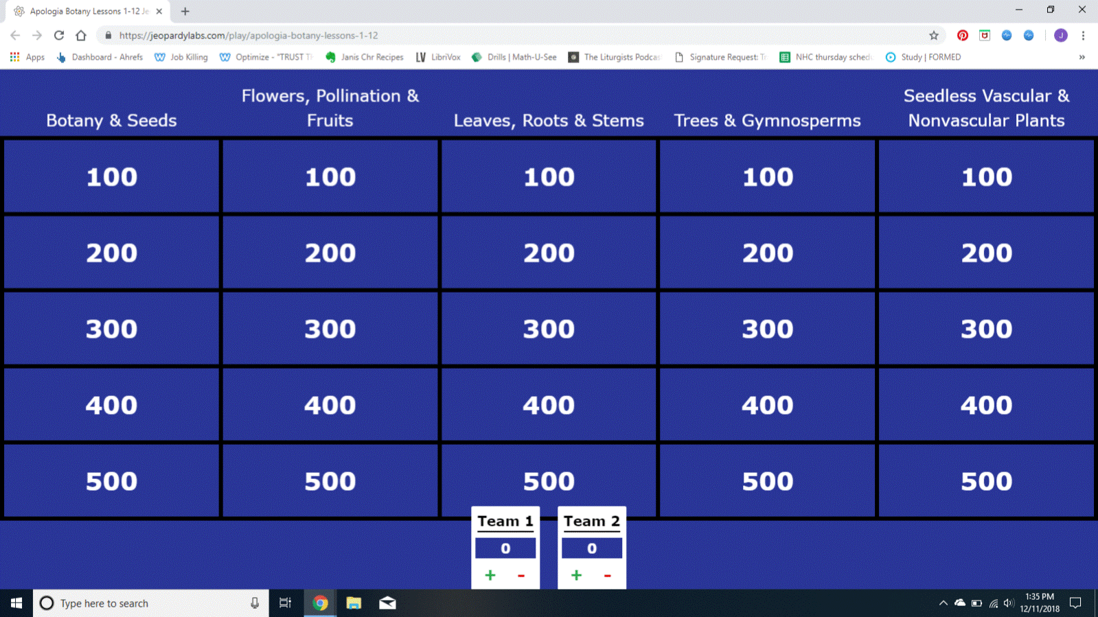 Apologia Exploring Creation with Botany Jeopardy Game - Highland Dove ...